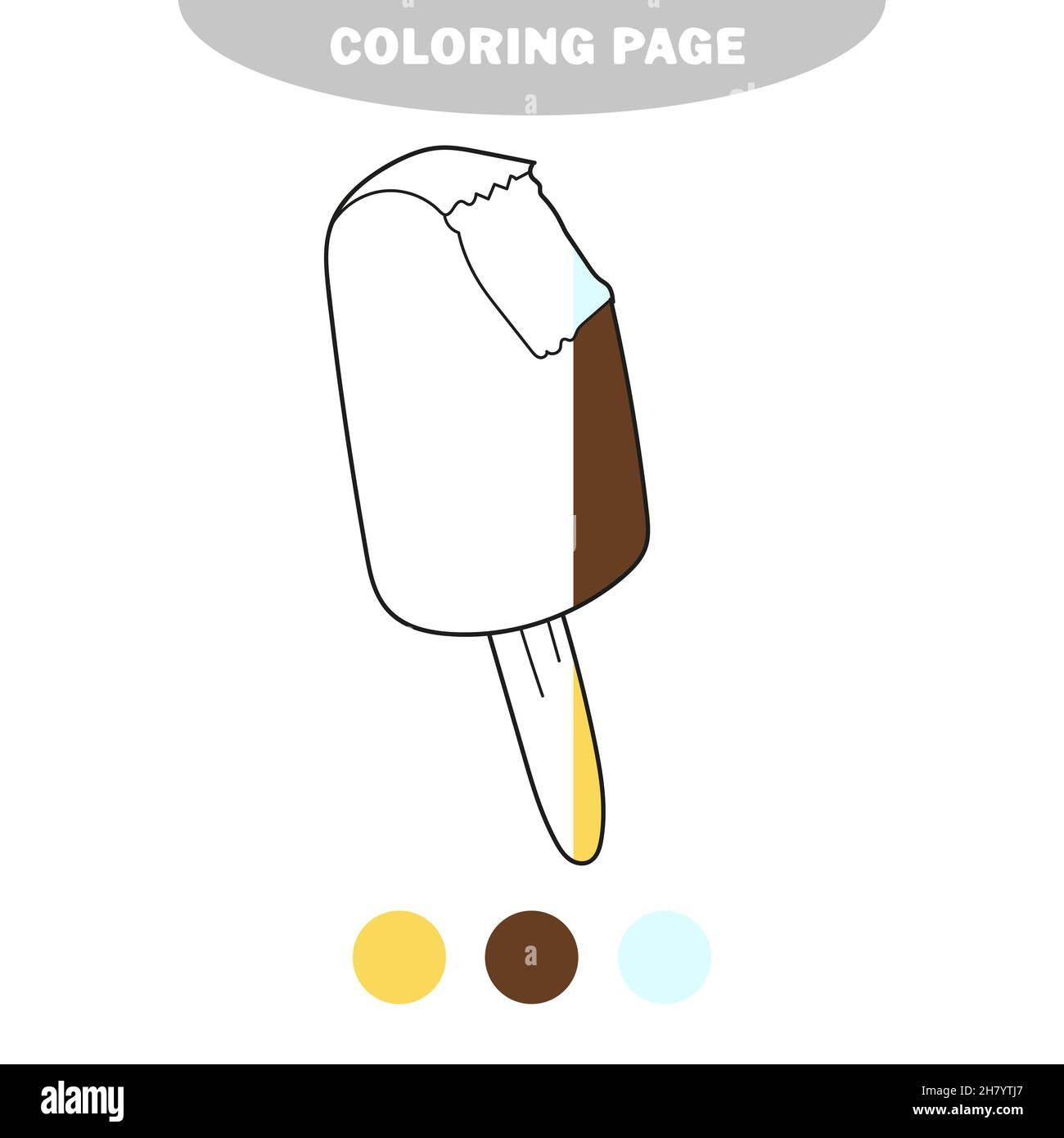 Simple coloring page. Popsicle bar ice cream with bite line art outline ...
