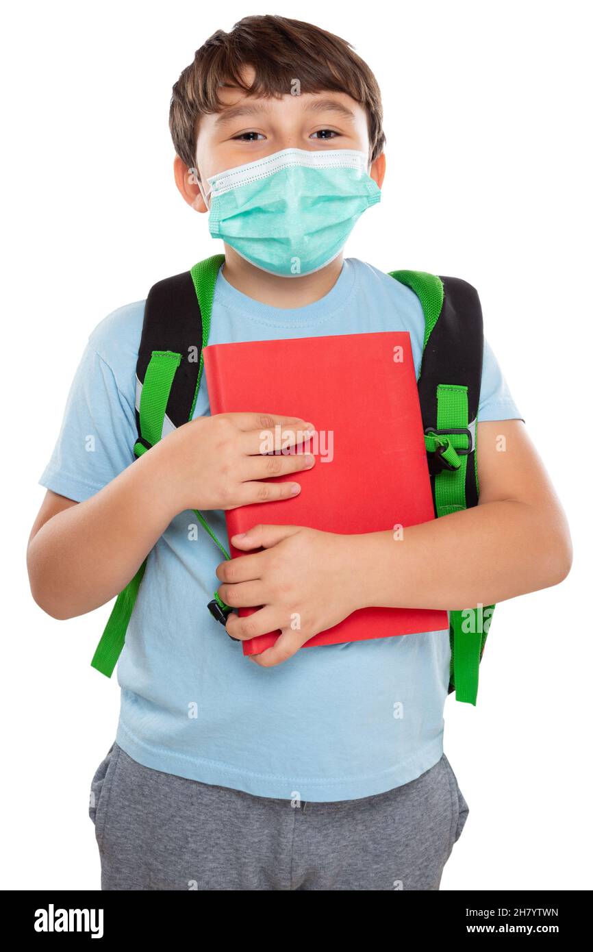 Young student child kid little boy wearing face mask against ...