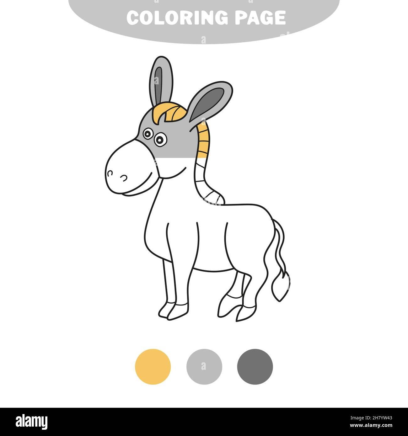 Simple coloring page. Vector illustration of Cartoon donkey - Coloring ...