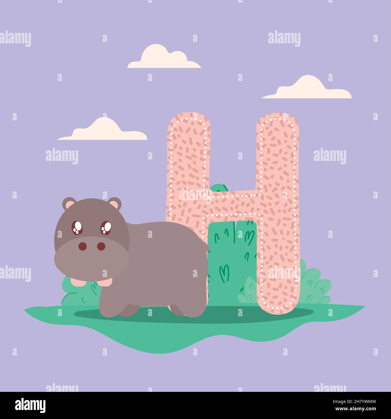hippopotamus and letter H card Stock Vector Image & Art - Alamy