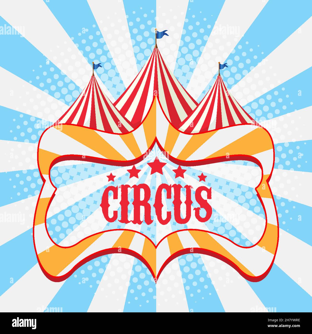 Circus banner design on bright blue rays illustration Stock Vector ...