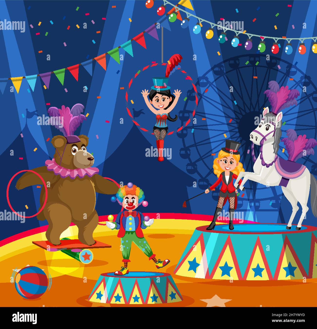 Circus animal and clown performance illustration Stock Vector Image ...
