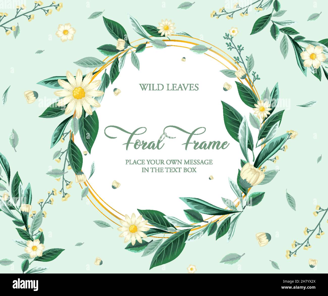 Round border frame template with green foliage illustration Stock ...