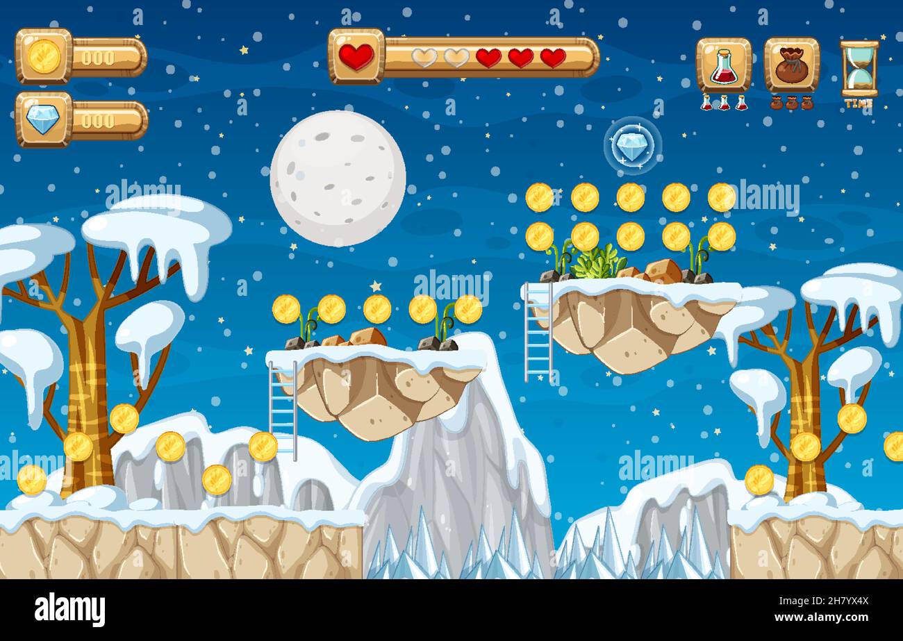 Game Template Snow Falling Scene illustration Stock Vector Image & Art ...