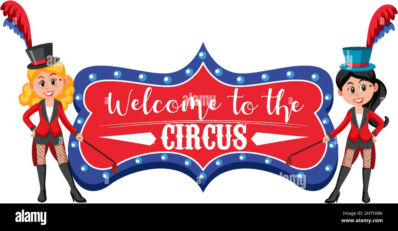 Welcome to the circus banner with magician girls illustration Stock ...