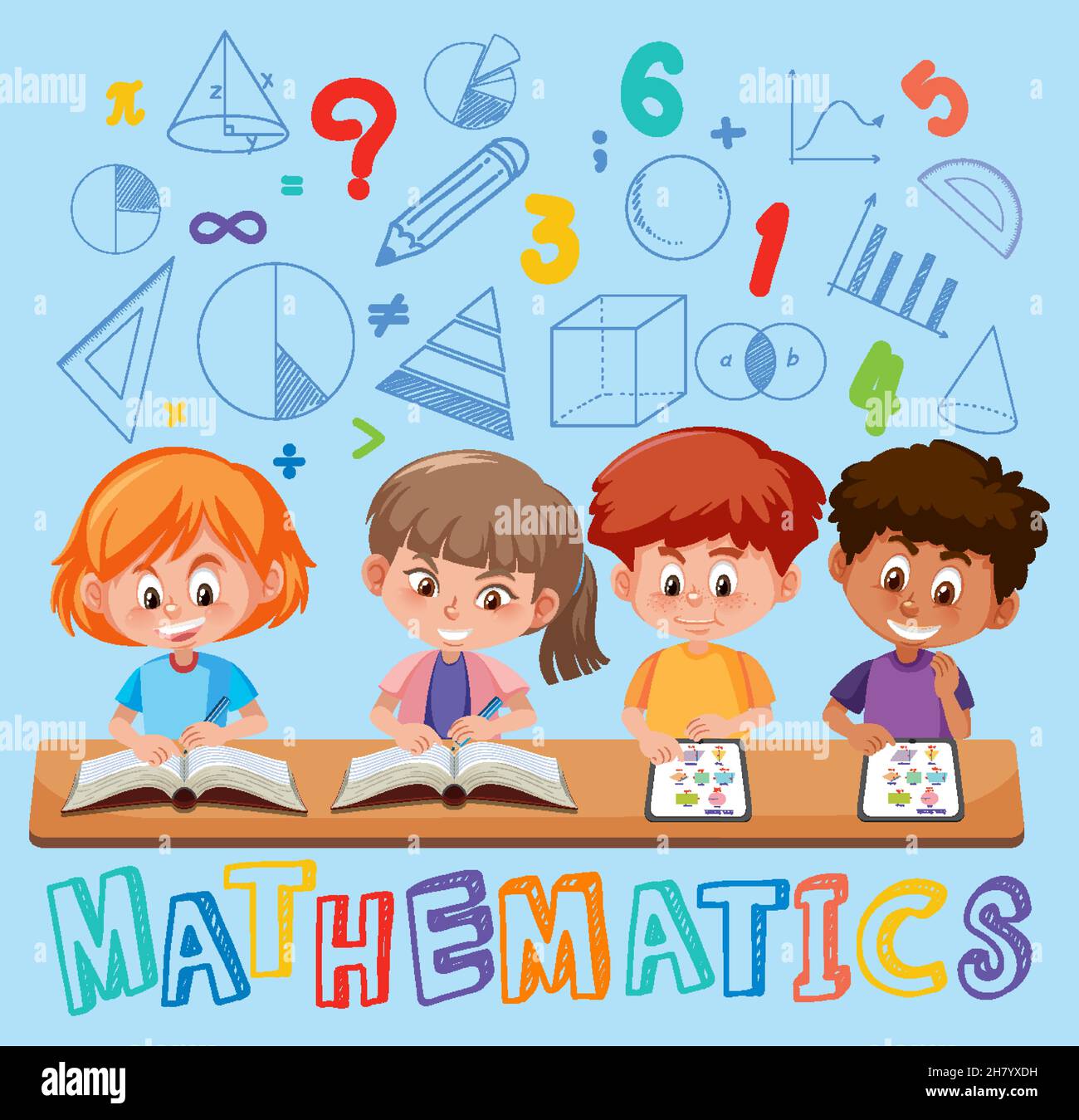 Children learning math with math symbol and icon illustration Stock ...