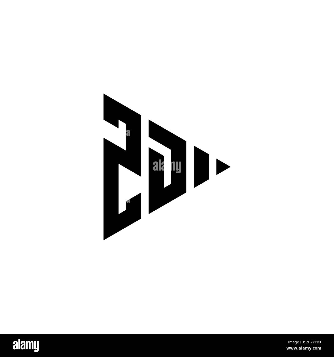 ZD Monogram logo letter with triangle play button shape style on isolated background. Triangle ...