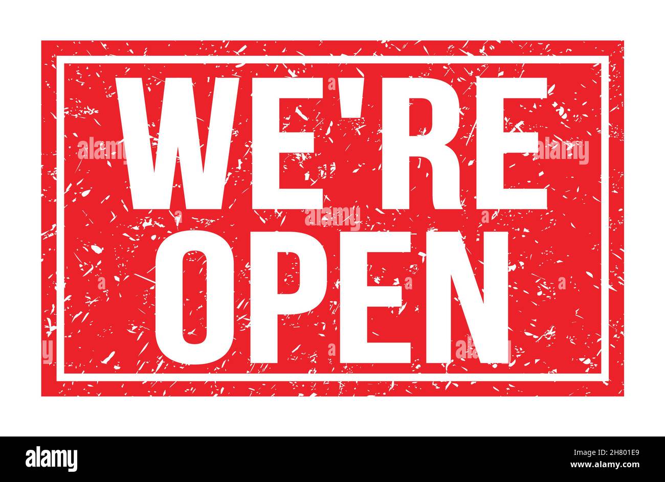 WE'RE OPEN, words written on red rectangle stamp sign Stock Photo - Alamy