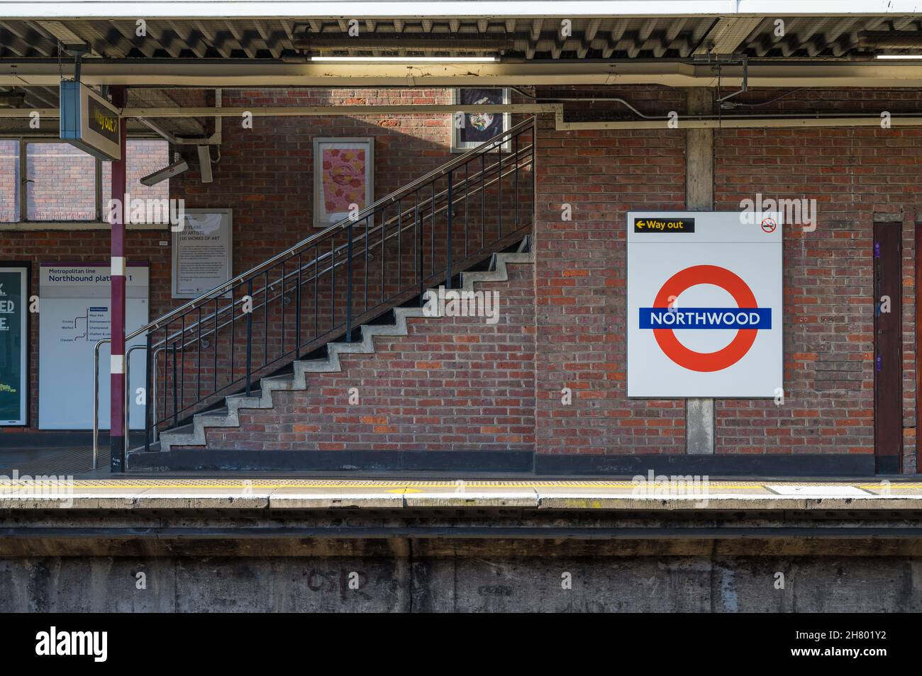 Northbound platform with staircase at Northwood Metropolitan Line ...