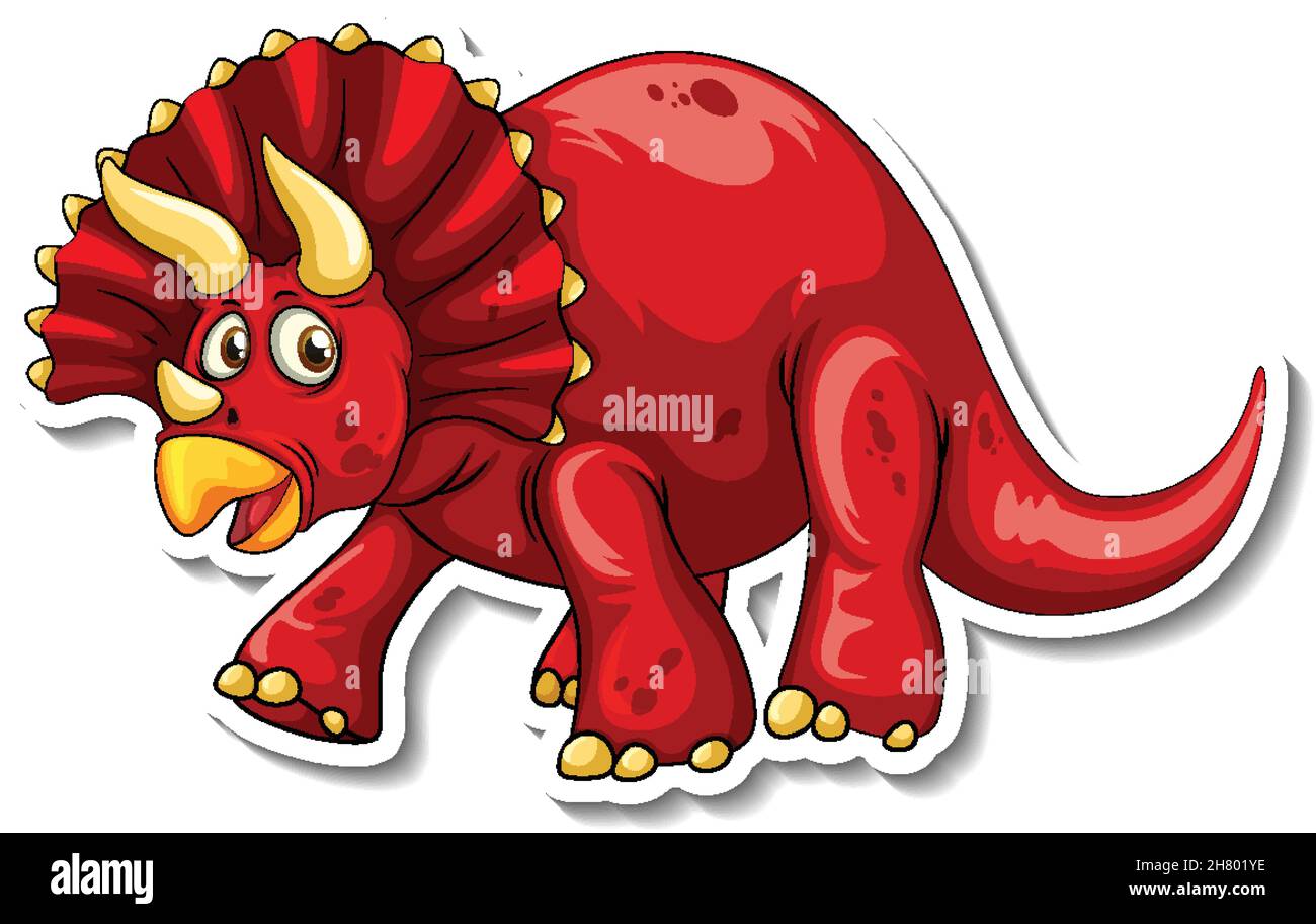 Triceratops dinosaur cartoon character sticker illustration Stock ...