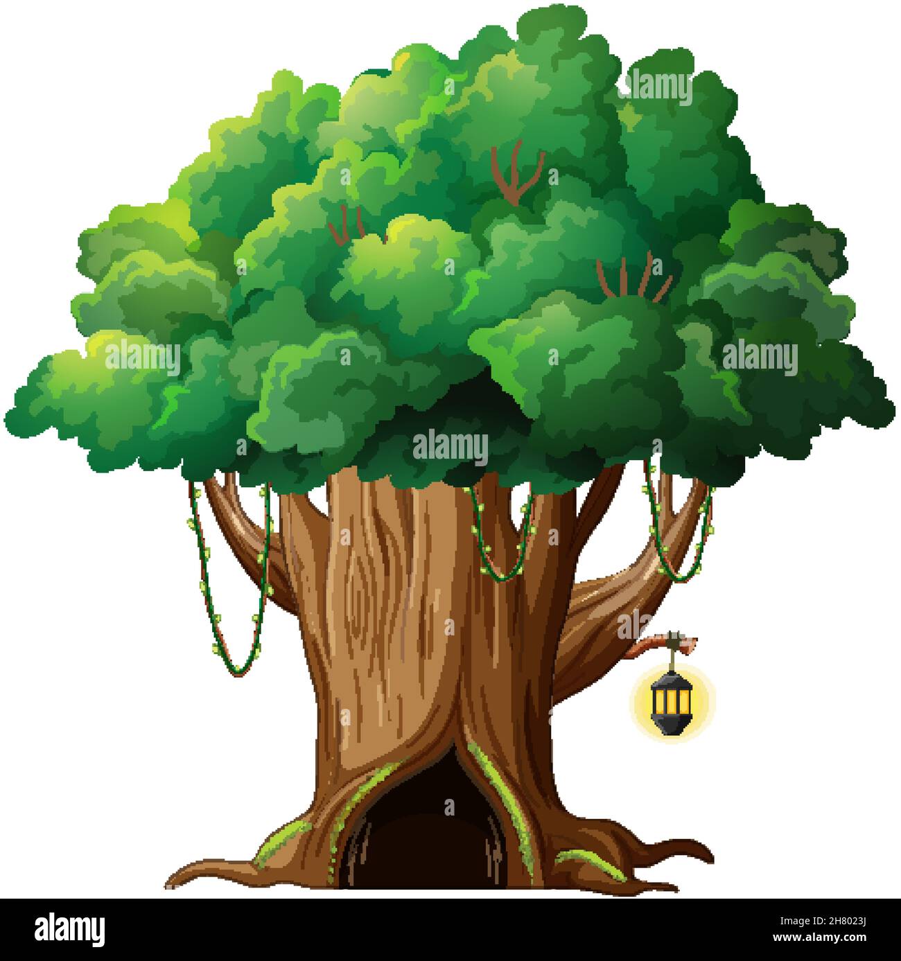 Fantasy tree house inside tree trunk on white background illustration ...