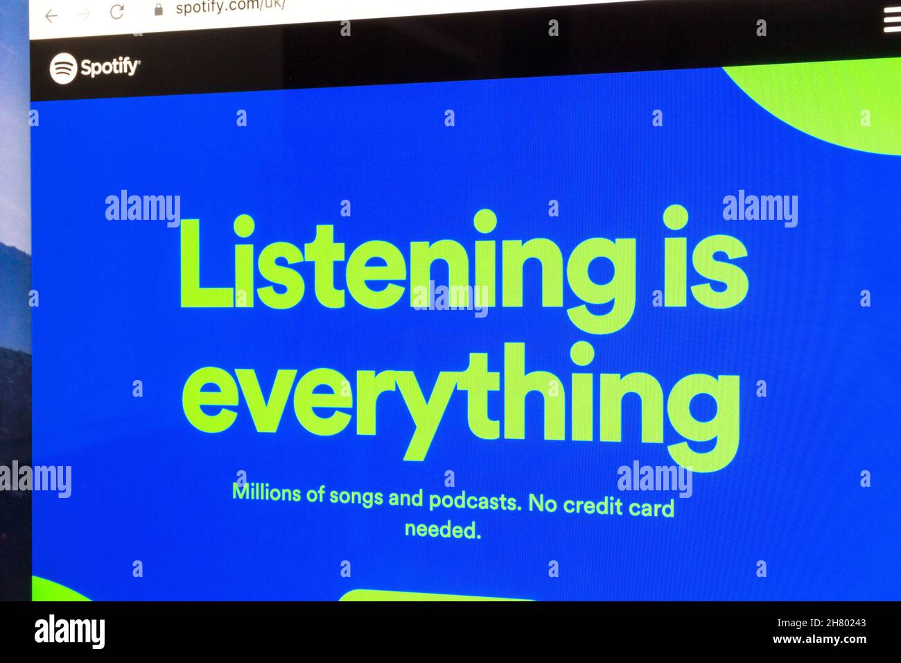Spotify start screen, Listening is everything seen on computer screen ...