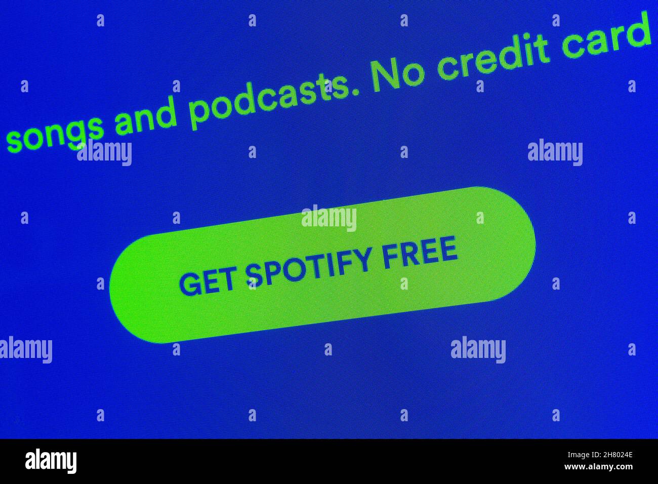 Spotify start screen, Get Spotify free button seen on computer screen ...