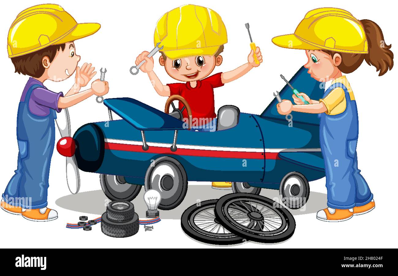 Children repairing a plane together illustration Stock Vector Image ...