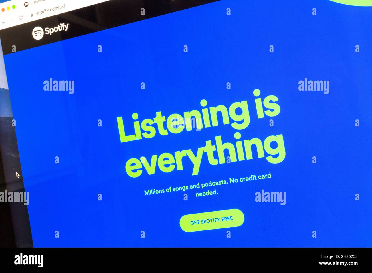 Spotify start screen, Listening is everything seen on computer screen ...