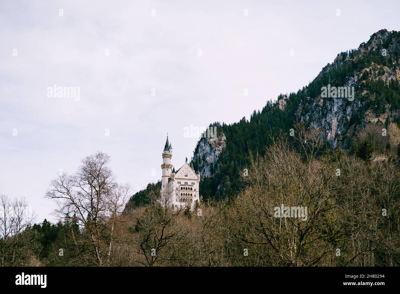 Spires of the Neuschwanstein castle on the hill. Germany Stock Photo ...