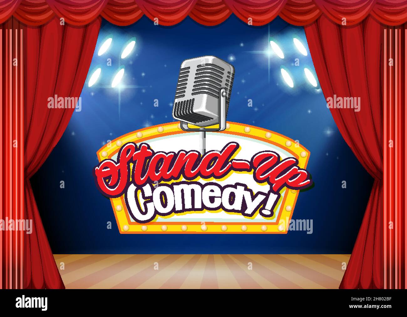 Stand up comedy banner with vintage microphone illustration Stock ...