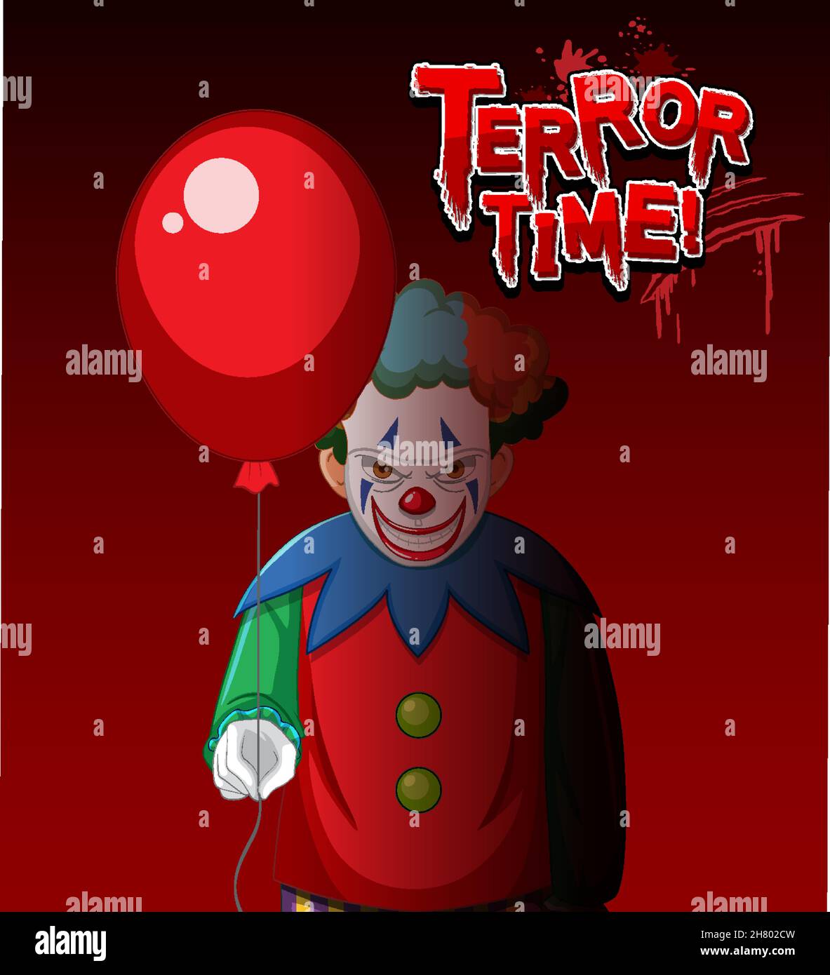 Terror Time text logo with creepy clown holding balloon illustration ...
