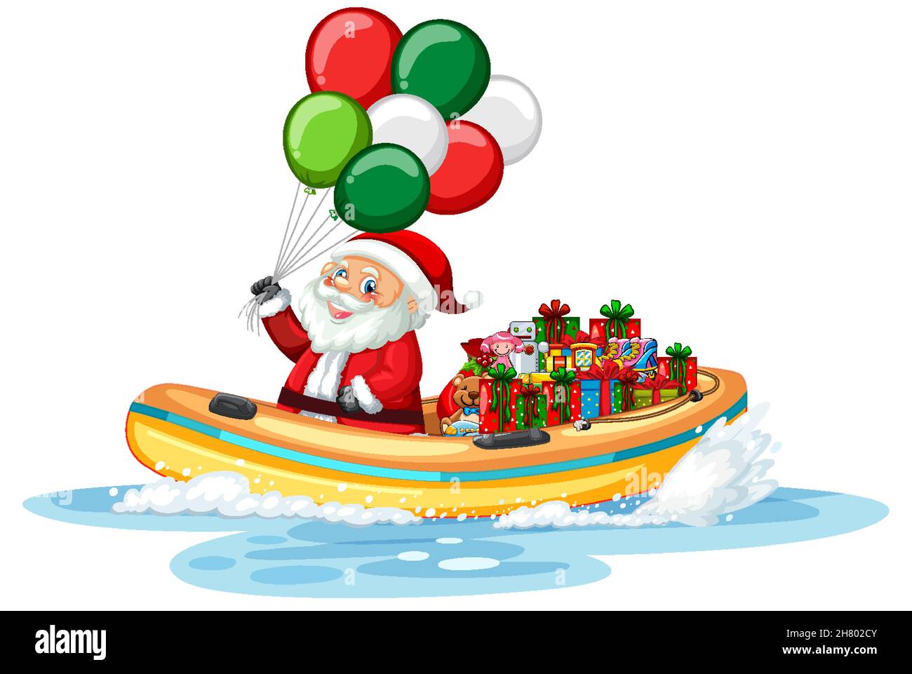 Santa Claus on the boat with his gifts illustration Stock Vector Image ...