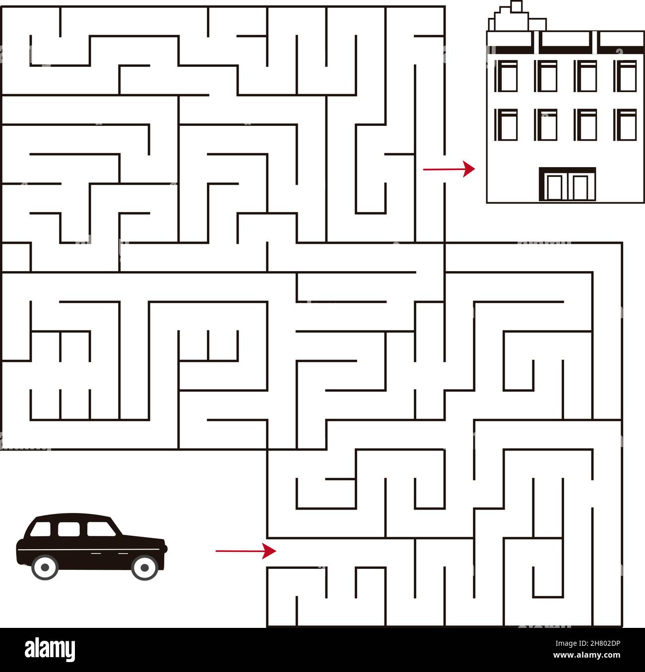 Isolated simple square maze on white background.Educational a ...