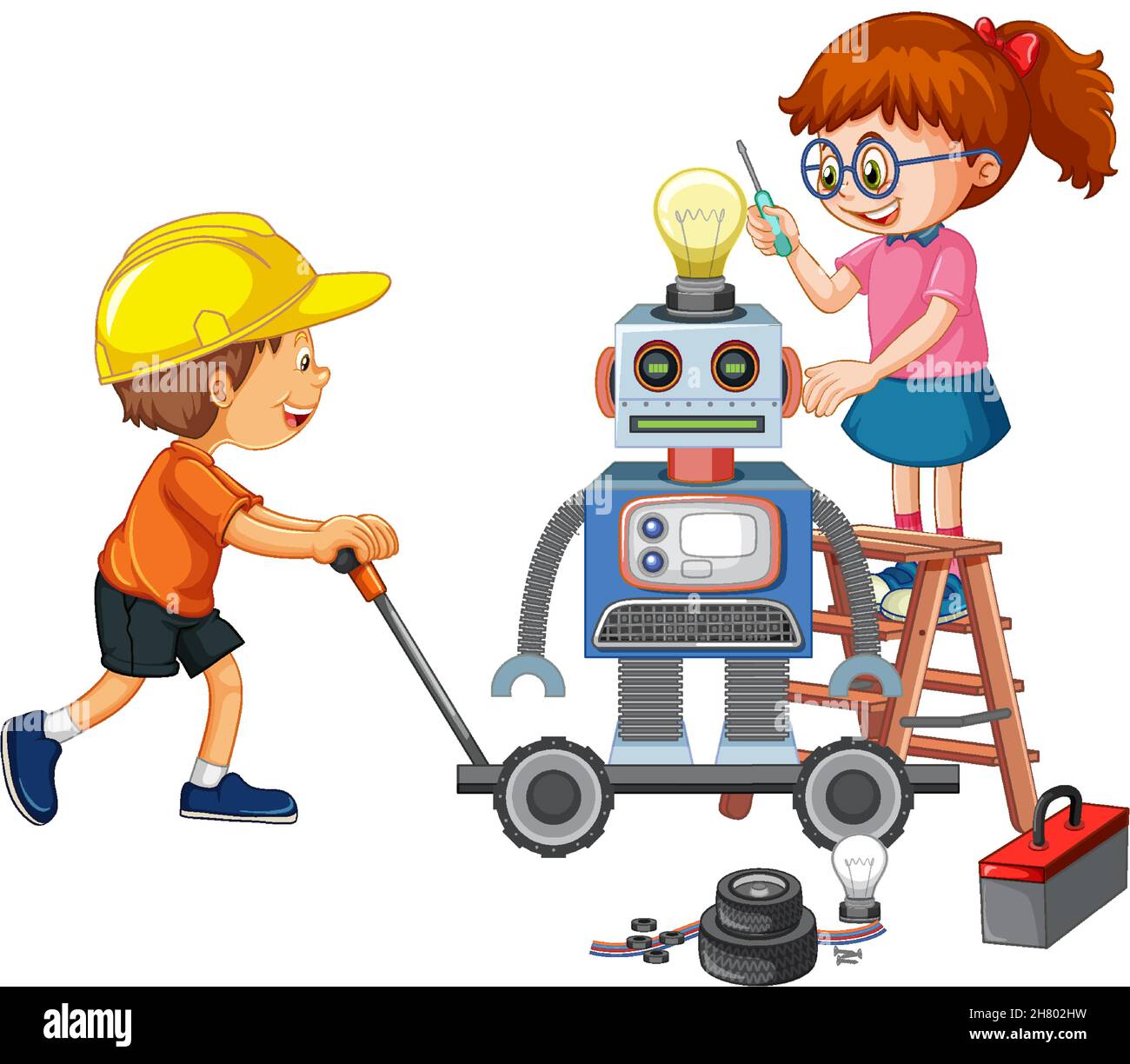 Children fixing a robot together illustration Stock Vector Image & Art ...