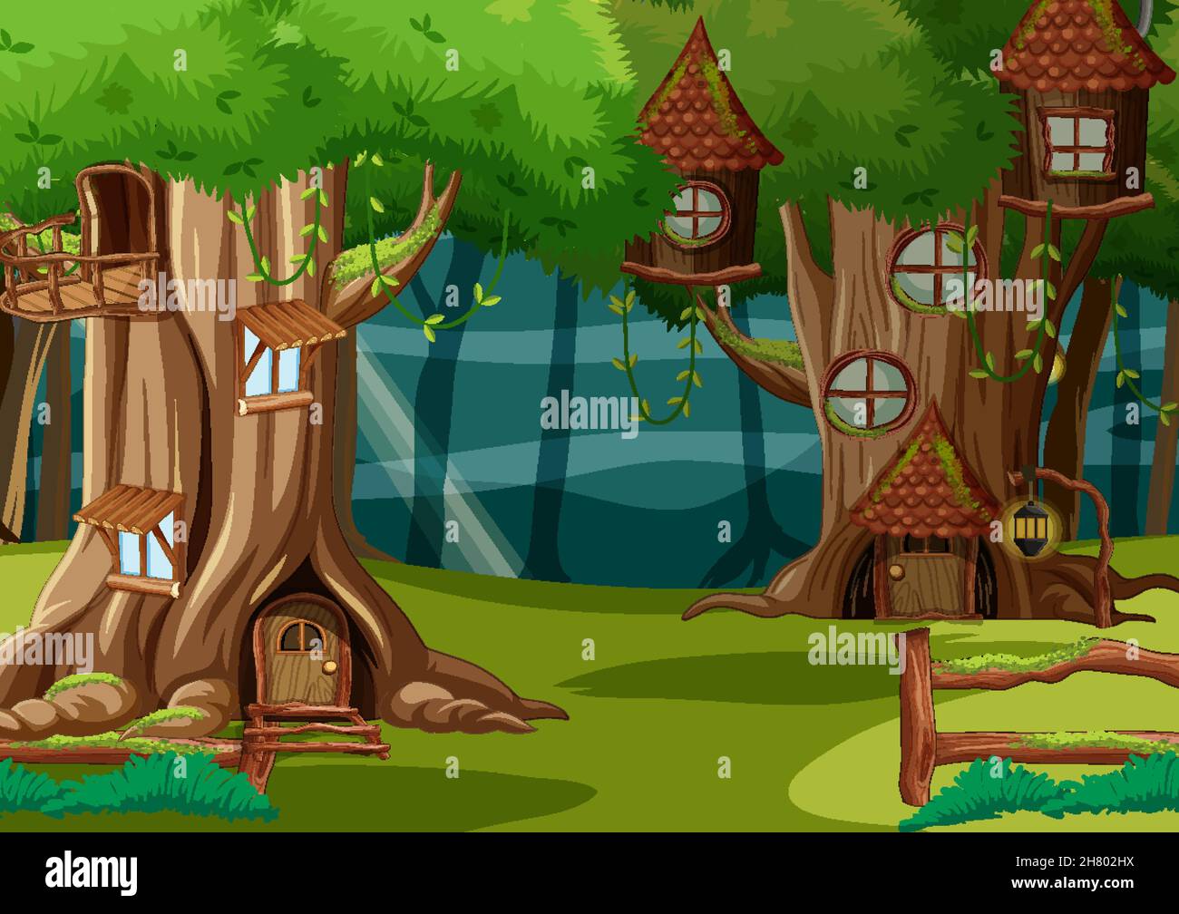 Fantasy tree house in the forest illustration Stock Vector Image & Art ...