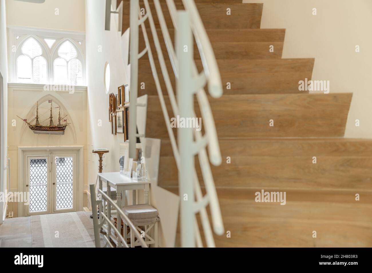Long wooden stairway in classic interior apartment Stock Photo - Alamy
