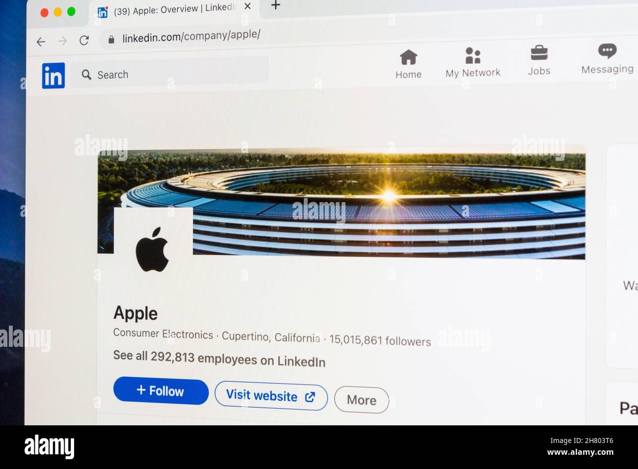 Linkedin page of Apple seen on computer screen in Safari browser Stock ...