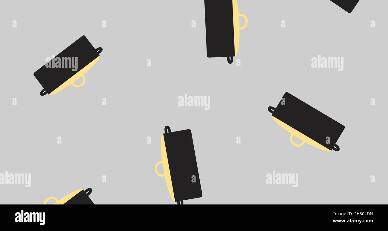 Image of illustration of black cooking pots falling on grey background ...