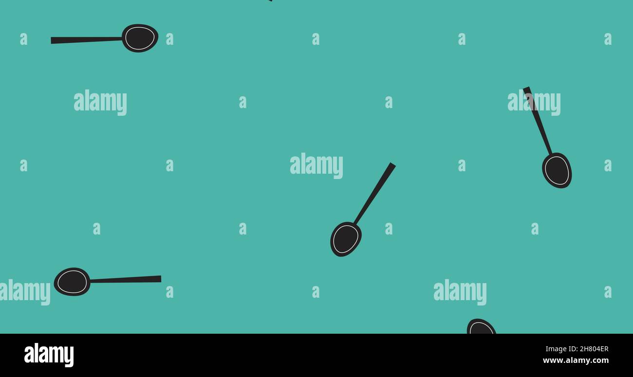 Image of illustration of black spoons falling on blue background Stock ...