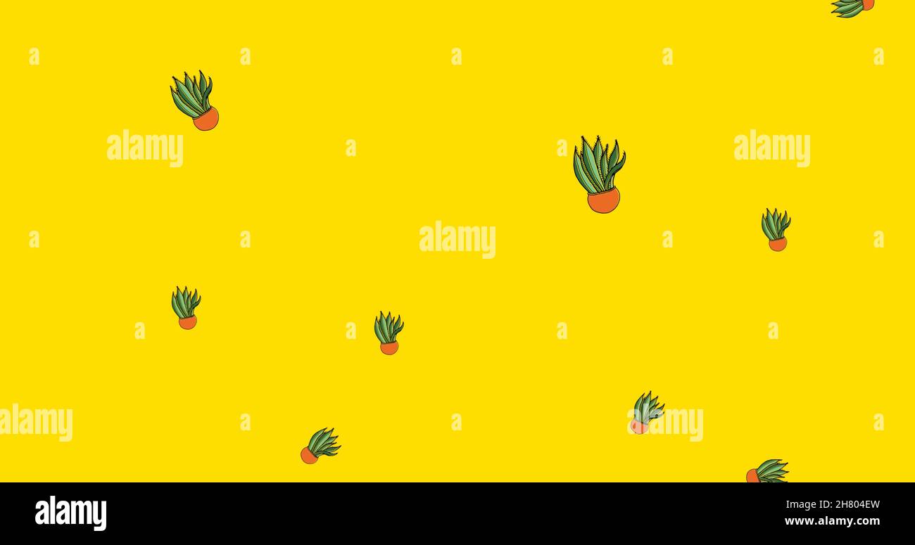 Image of illustration of houseplants in orange pots falling on yellow ...