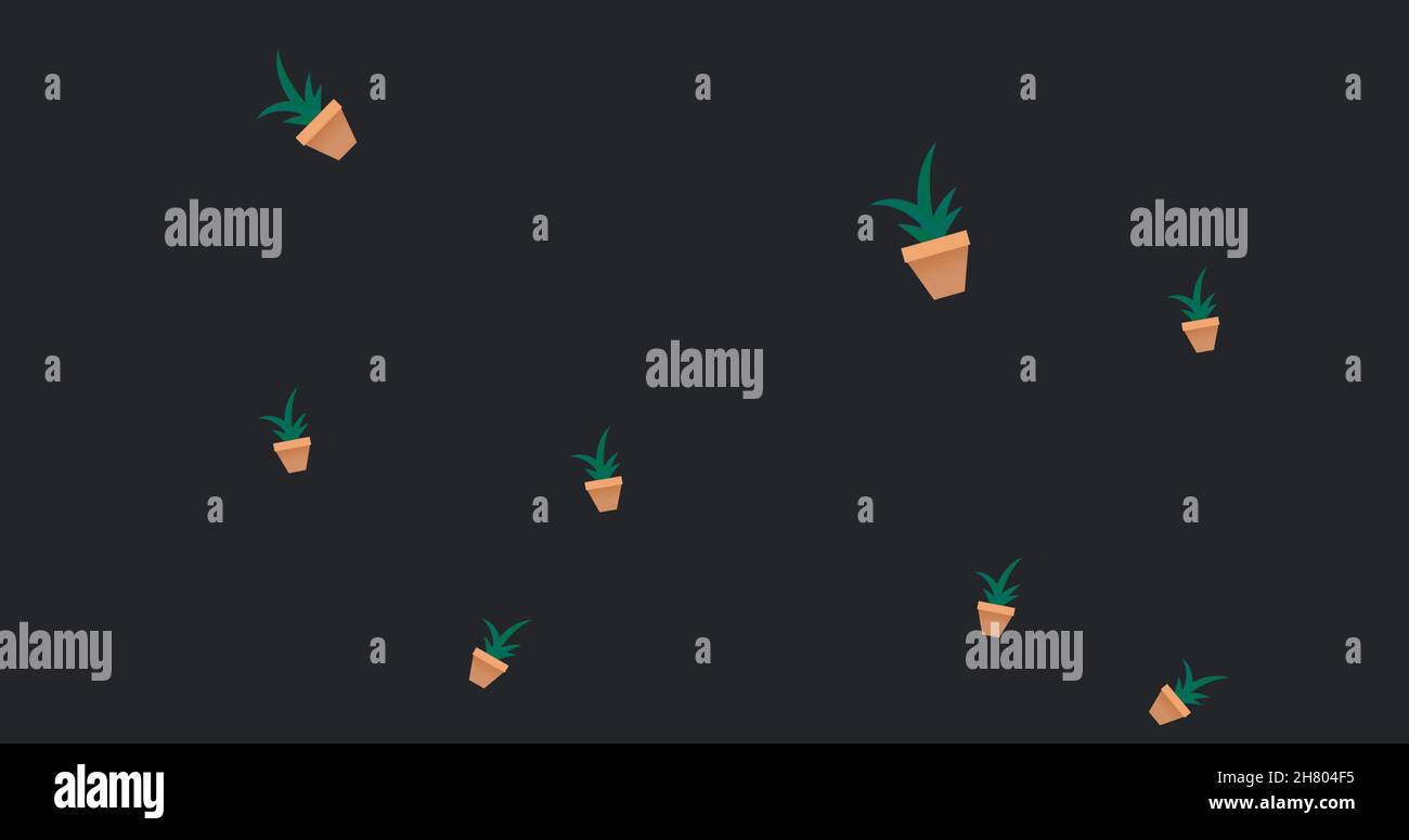 Image of illustration of houseplants in pots falling on black ...