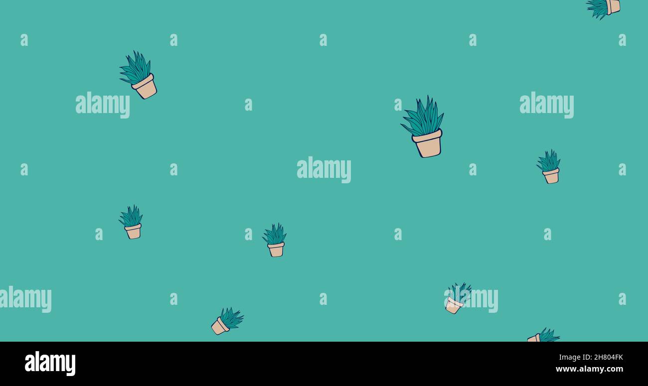 Image of illustration of houseplants in pots falling on blue background ...
