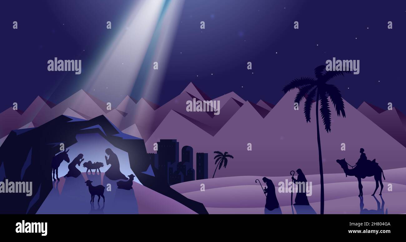 Image of christmas nativity scene at night Stock Photo - Alamy