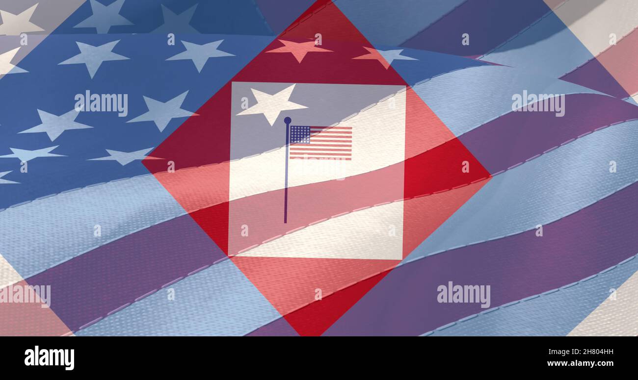 Image of red, white and blue squares and american flag over folded ...