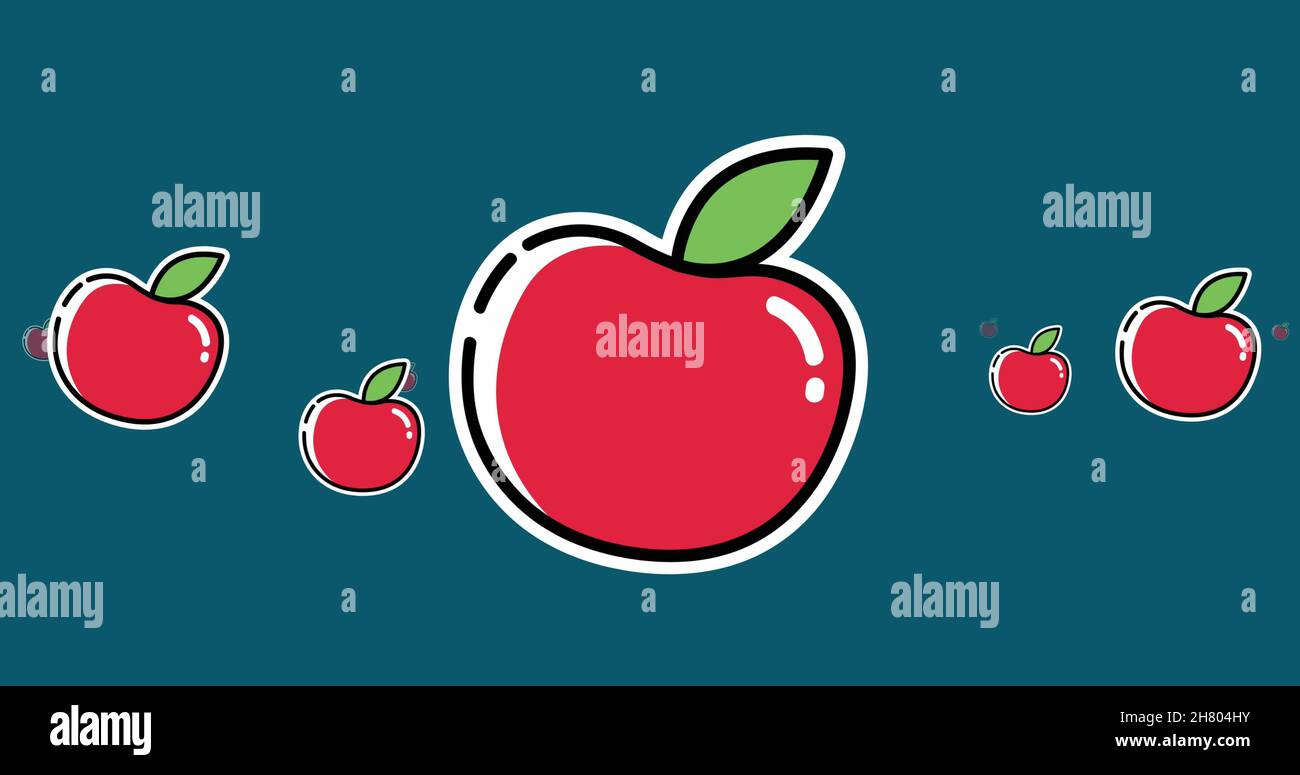 Image of red apples moving on mid blue background Stock Photo - Alamy
