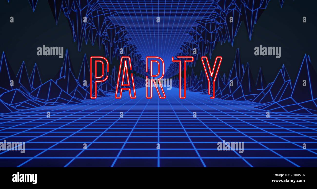 Image of party text over mountains Stock Photo - Alamy