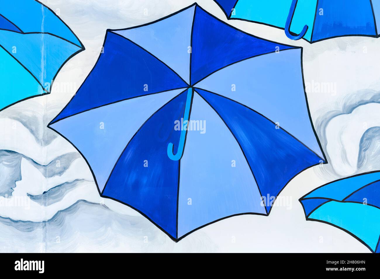 Blue Umbrella Mural Stock Photo - Alamy