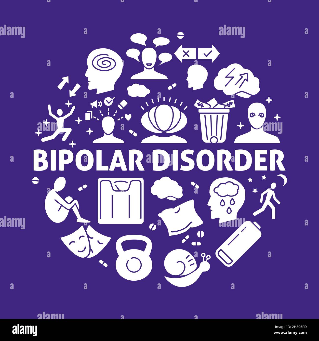 Bipolar disorder round concept poster in flat style. Mental illness ...