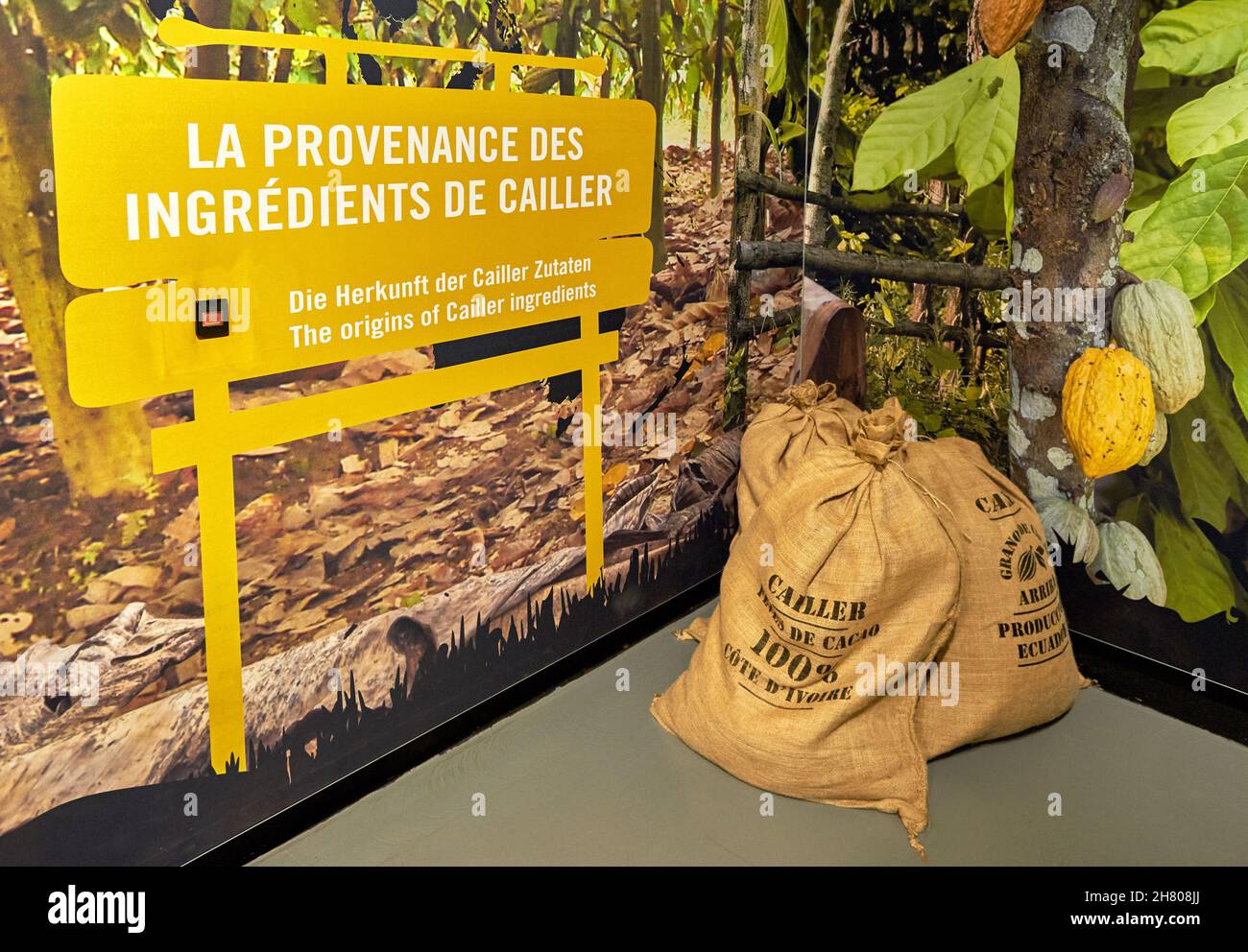 Visiting the exposition of Cailler chocolate museum. Broc, Switzerland ...