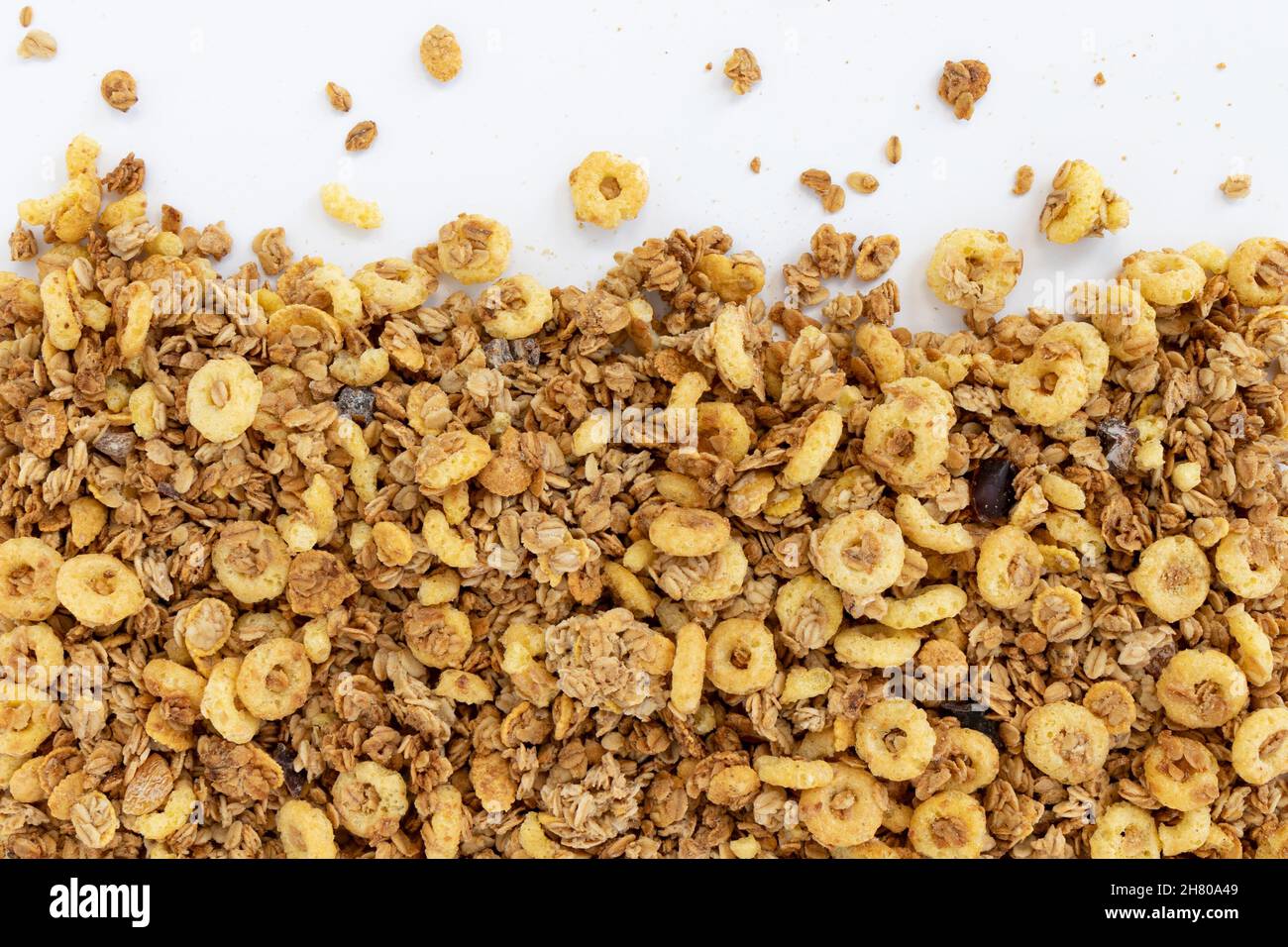 frame of homemade granola with copy space for text isolated on white ...