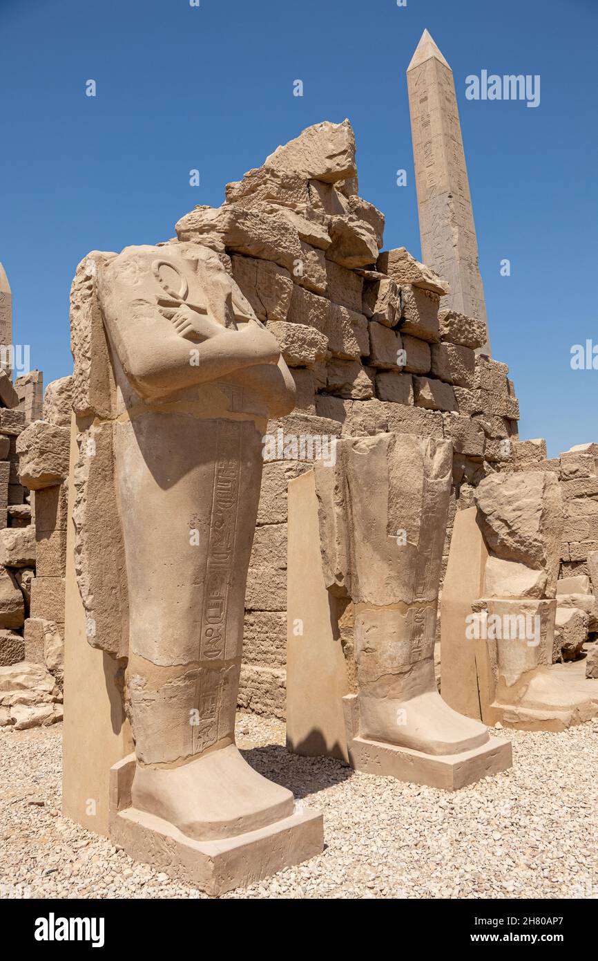 Statues in Karnak Temple, Egypt. The Karnak Temple Complex consists of ...