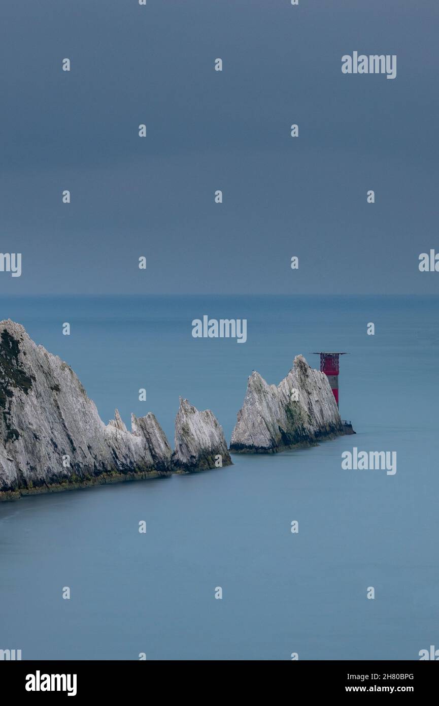 the needles rock lighthouse on the coastline of the isle of wight uk ...