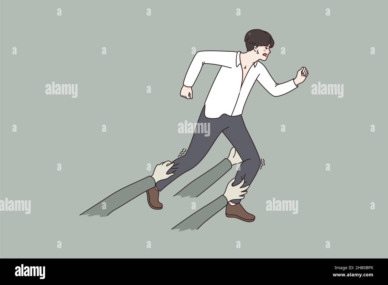 Overcoming difficulties in business concept. Stressed tired man worker ...