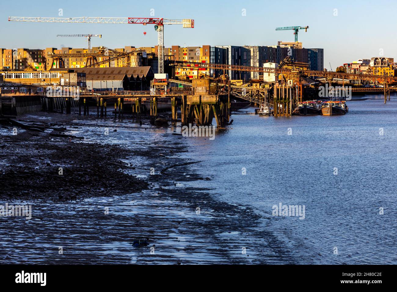Working docks along the river Thames at Charlton, London Stock Photo ...