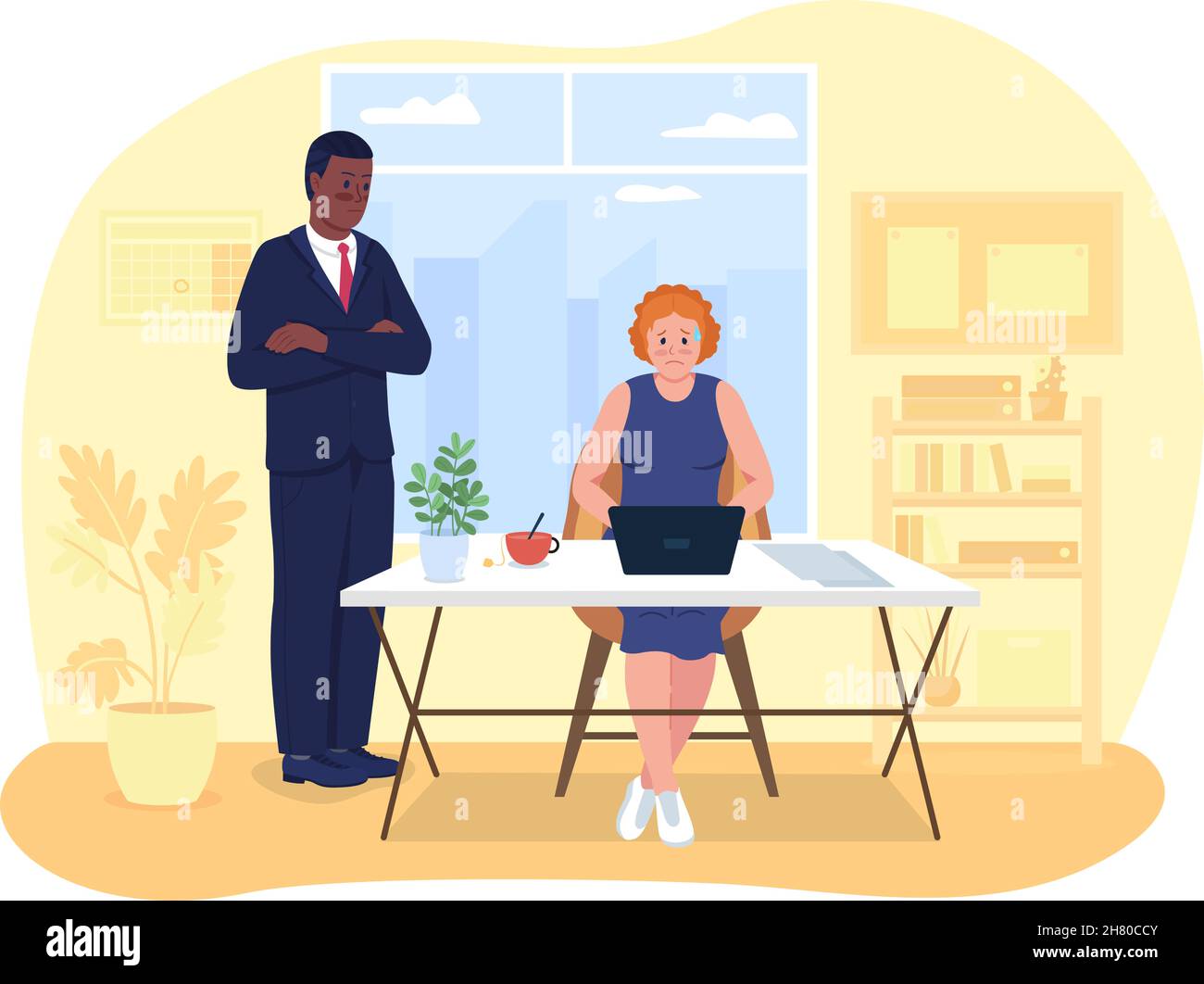 Controlling manager at work 2D vector isolated illustration Stock ...