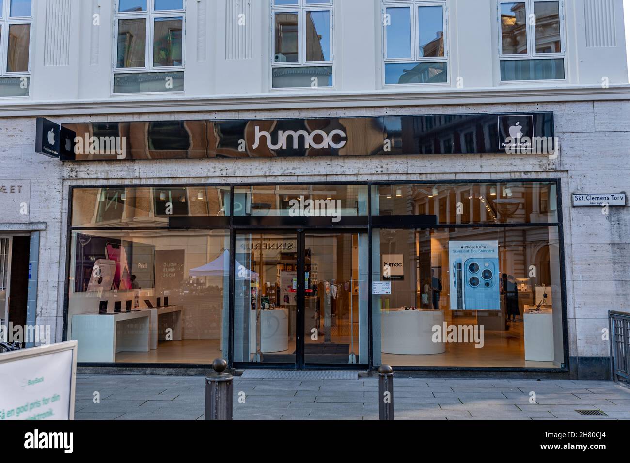AARHUS, DENMARK - Oct 18, 2021: The front view of an Apple store on a ...