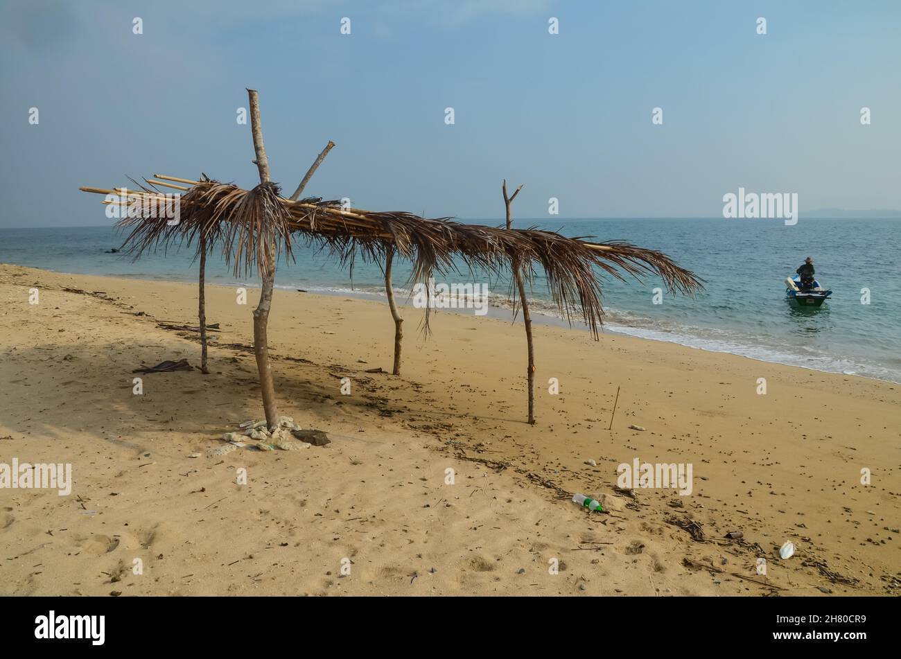 Canopy made from branches on the beach in Gwa Island, Myanmar Stock ...