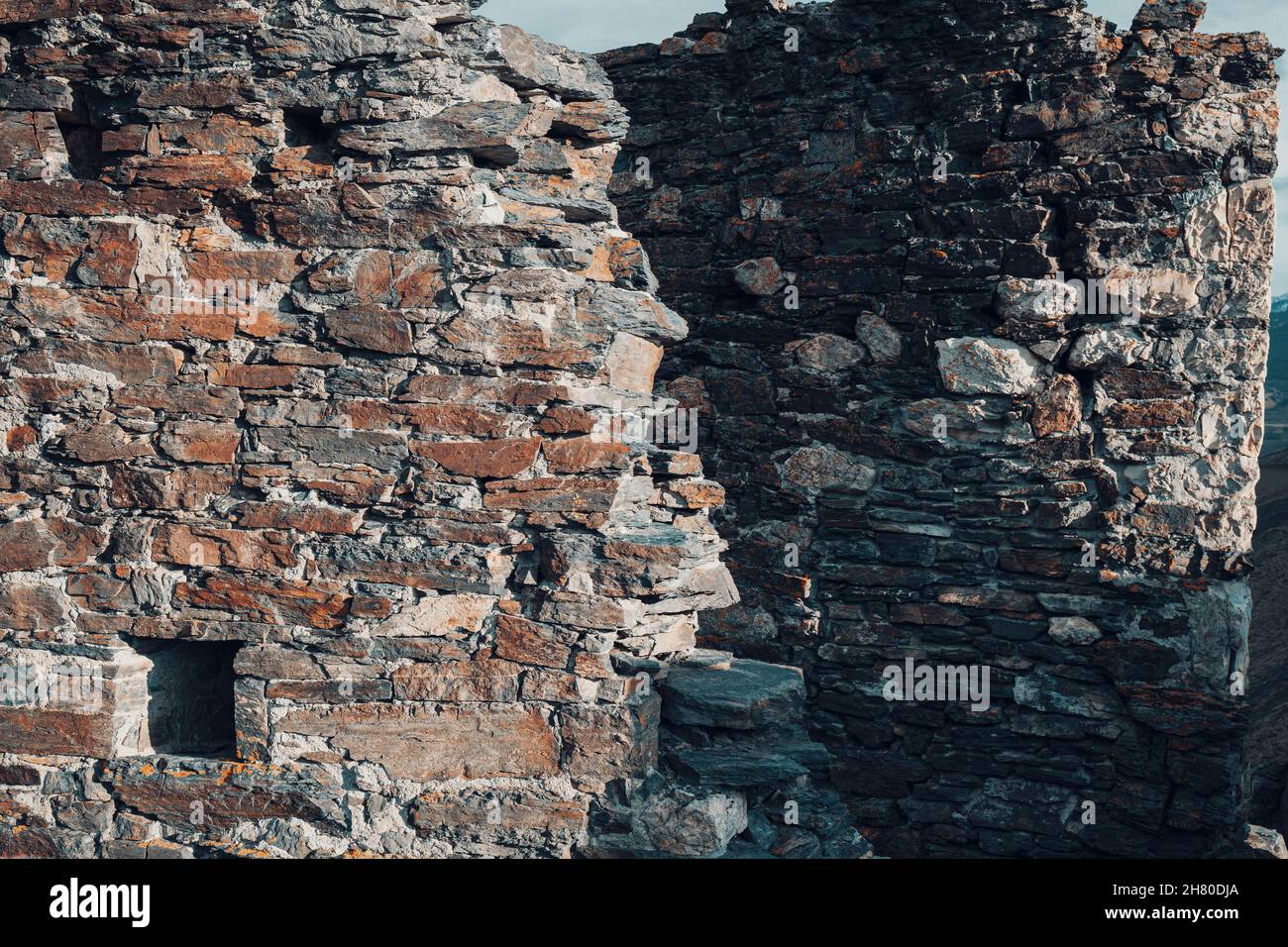 Ancient wall ruins close up view. North Ossetia Republic of Alania ...