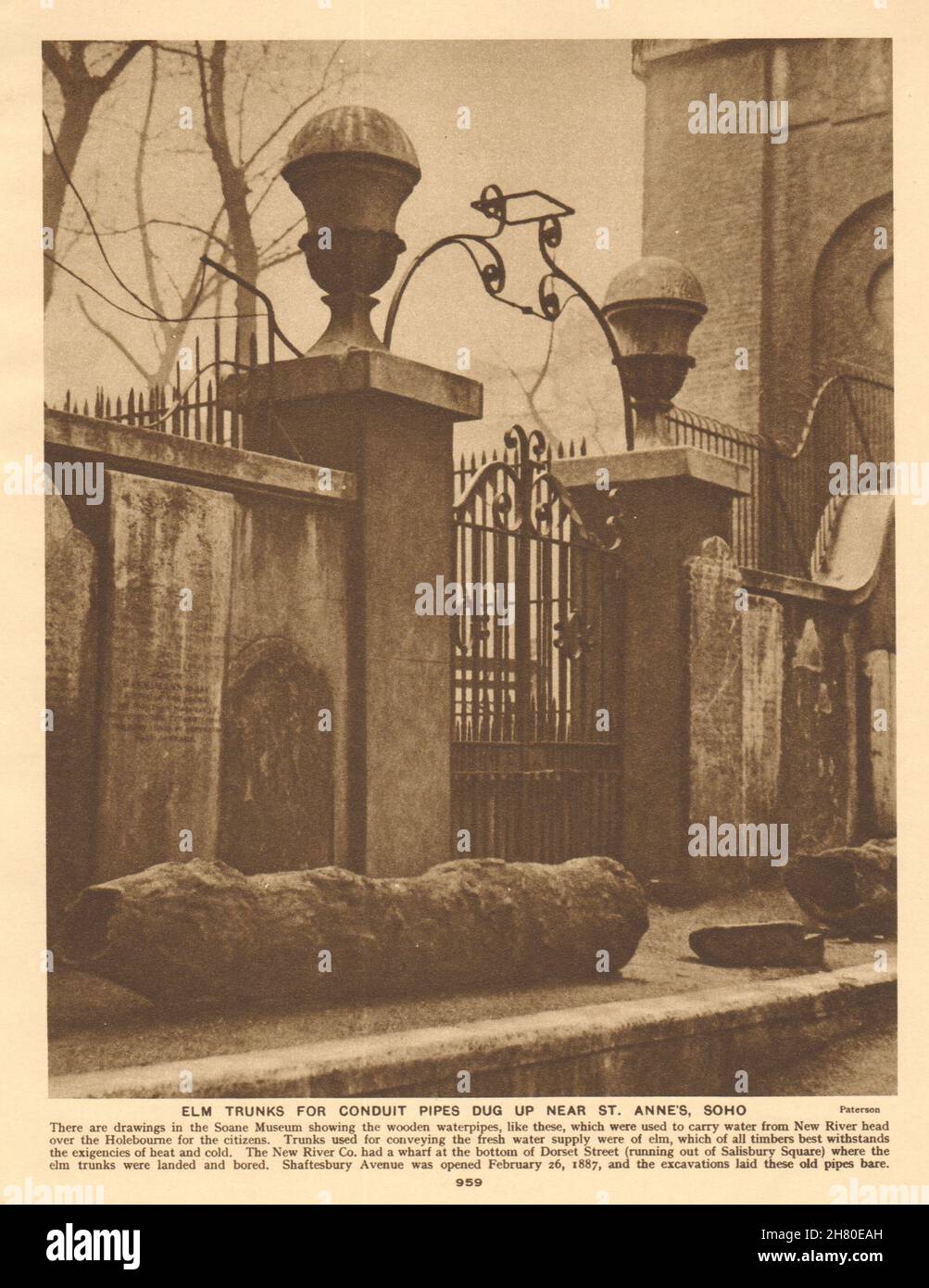 Elm trunks for water conduit pipes dug up near St. Anne's, Soho 1926 ...